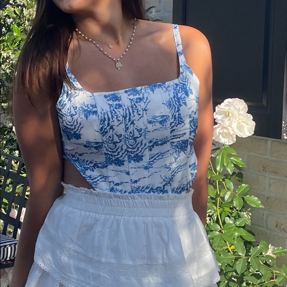 Princess Polly | Tops | Princess Polly Blue Pattern Corset Top | Poshmark